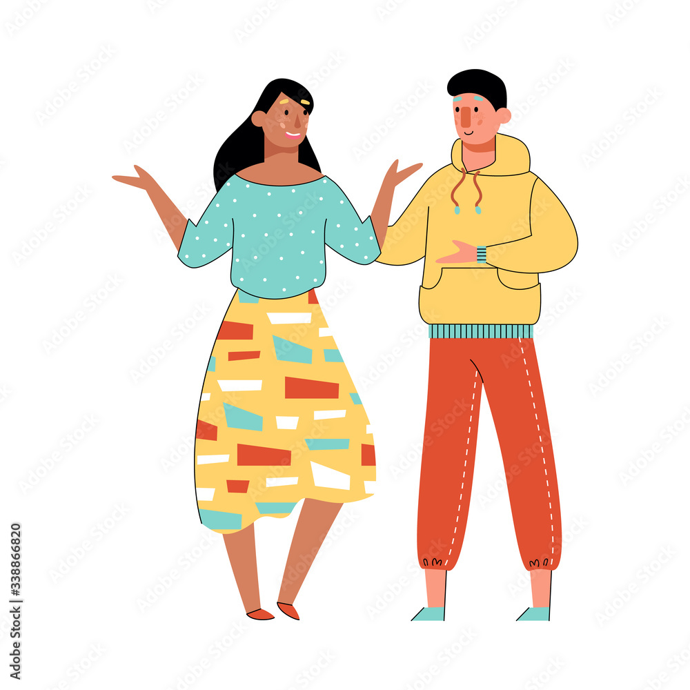 Two people talking - happy cartoon couple having a conversation Stock ...