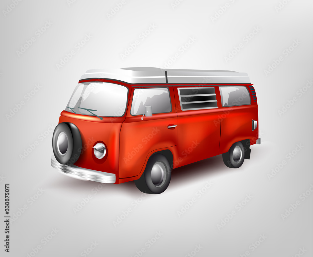 red retro bus vector mockup on white background. Isolated passenger van ...