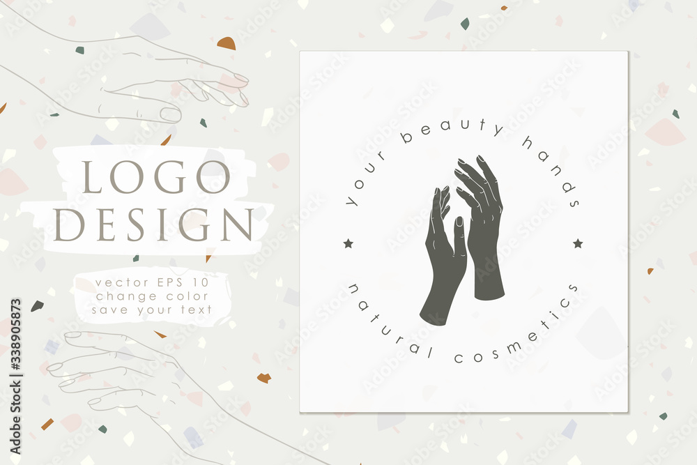 Logo of female hands, elegant gesture with hands. Save your company ...