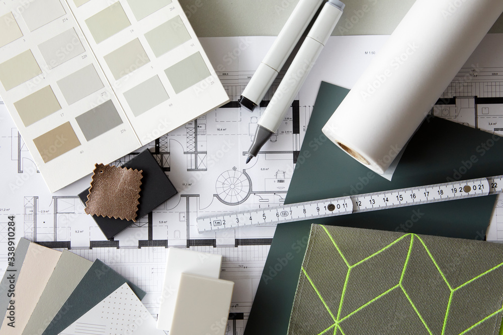 Collection of various?architectural supplies?and swatches Stock Photo ...