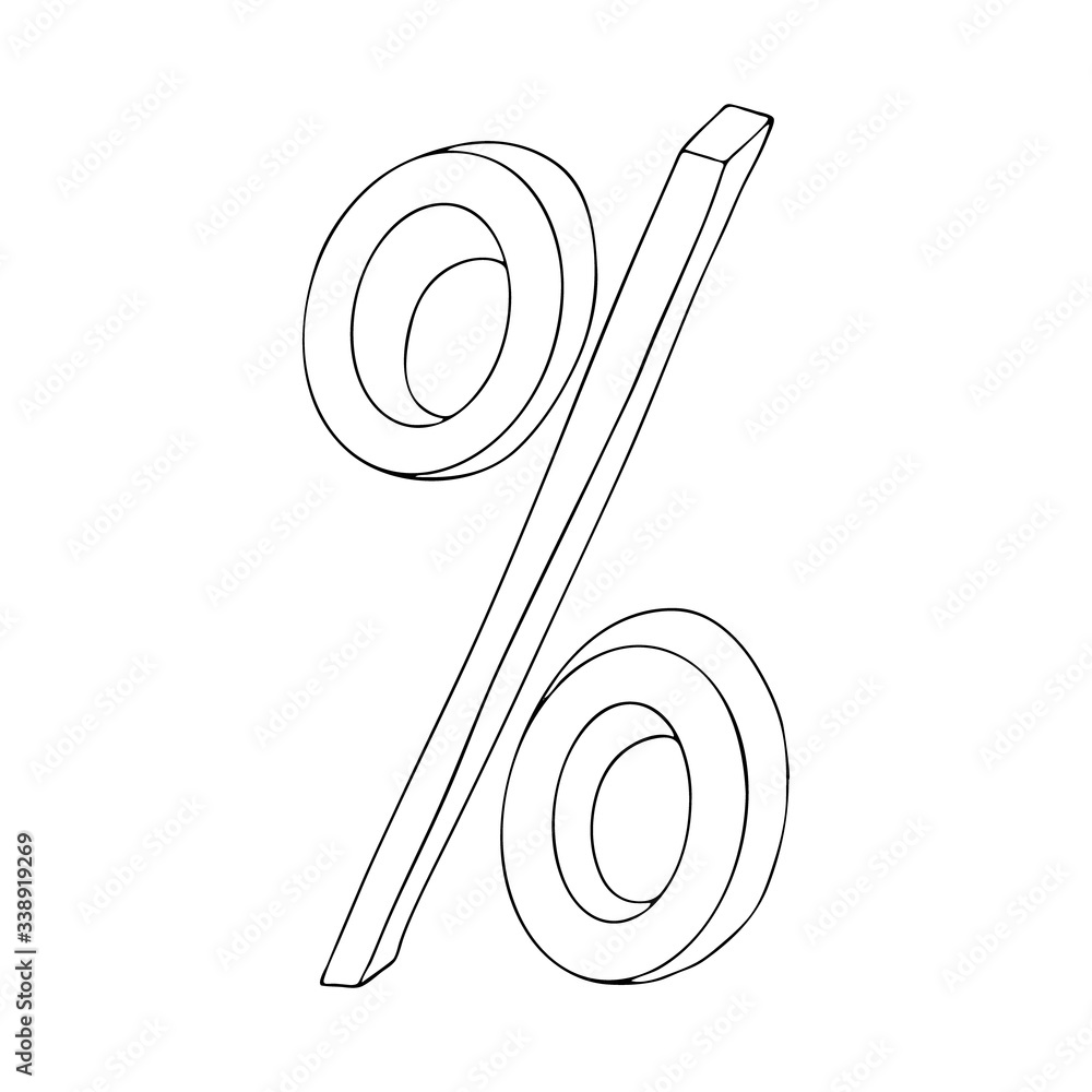 The percent sign is drawn in the Doodle style.Black and white image ...