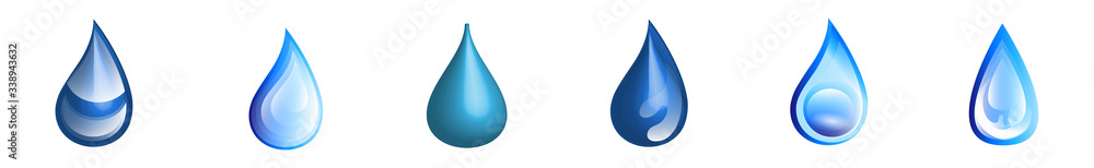 Water Drop Vector Set - Isolated On White. Vector Collection Of Flat ...