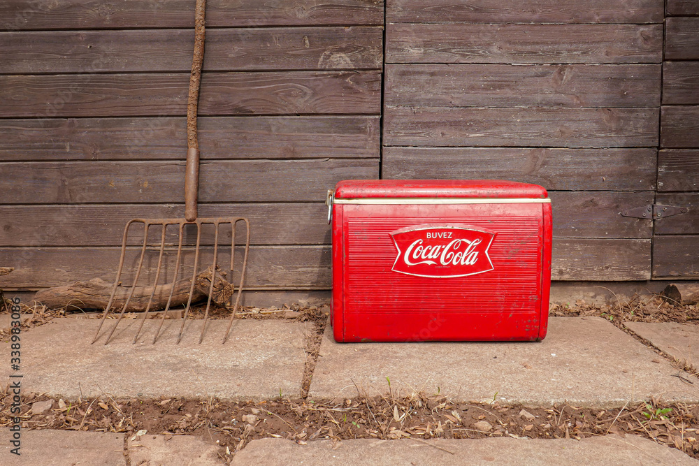 Vintage red classic french Buvez Coca Cola cooler from 1964. Retro ...