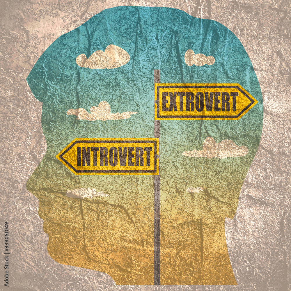 Double exposure portrait of young man and road signs. Introvert and ...