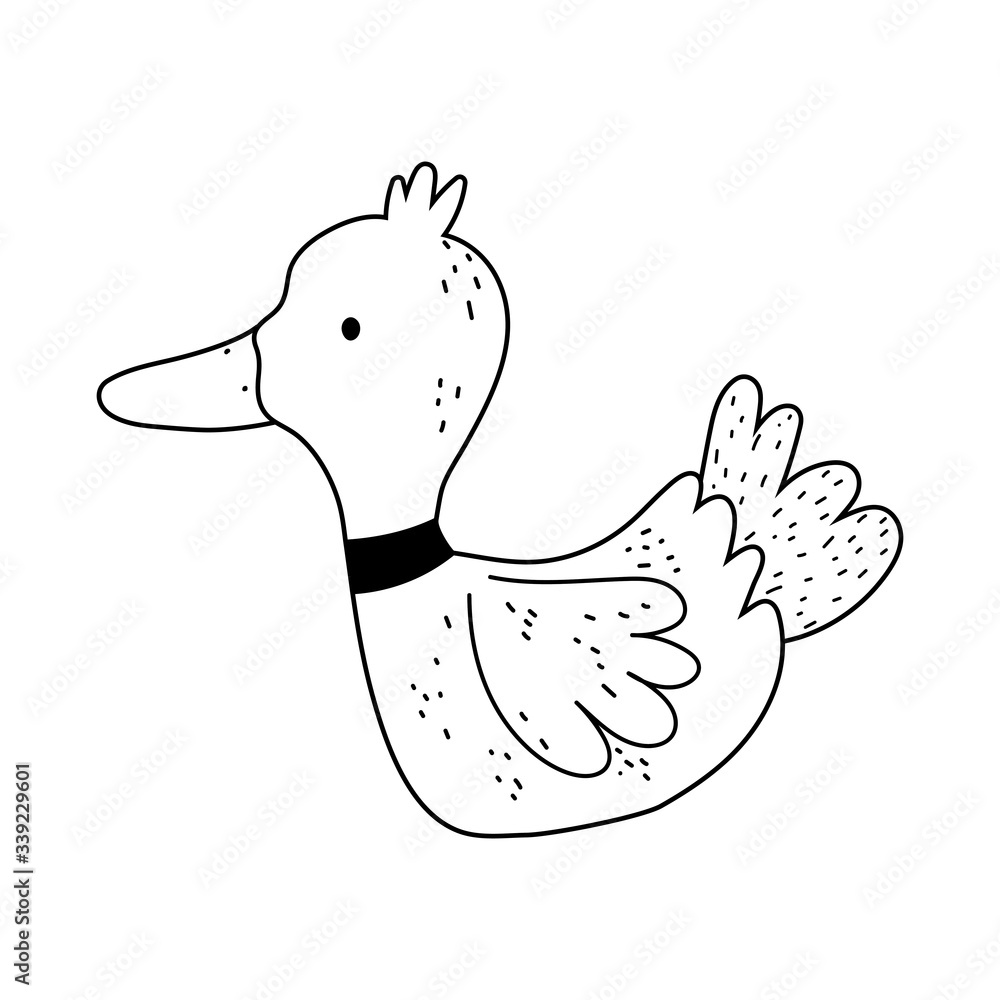 duck cartoon farm animal isolated icon on white background line style ...