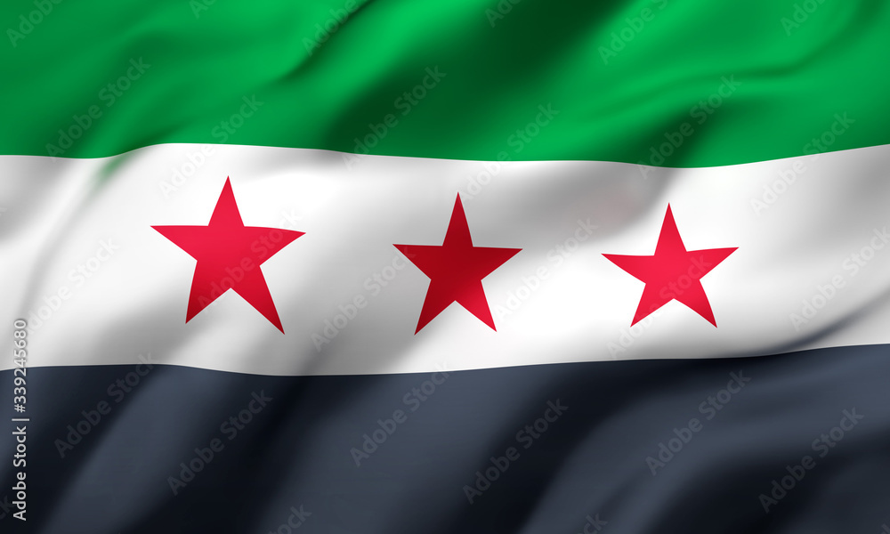Independence Flag of Syria blowing in the wind. Full page Syrian flying ...