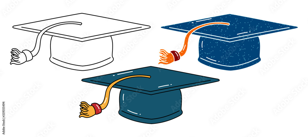 graduation hat vector design. black and white. digital hand drawn ...