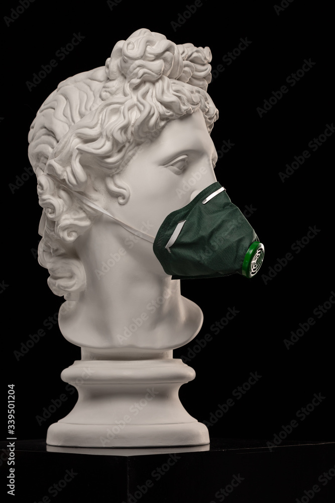 Bust of Apollo Belvedere in a mask respirator covering his face Stock ...
