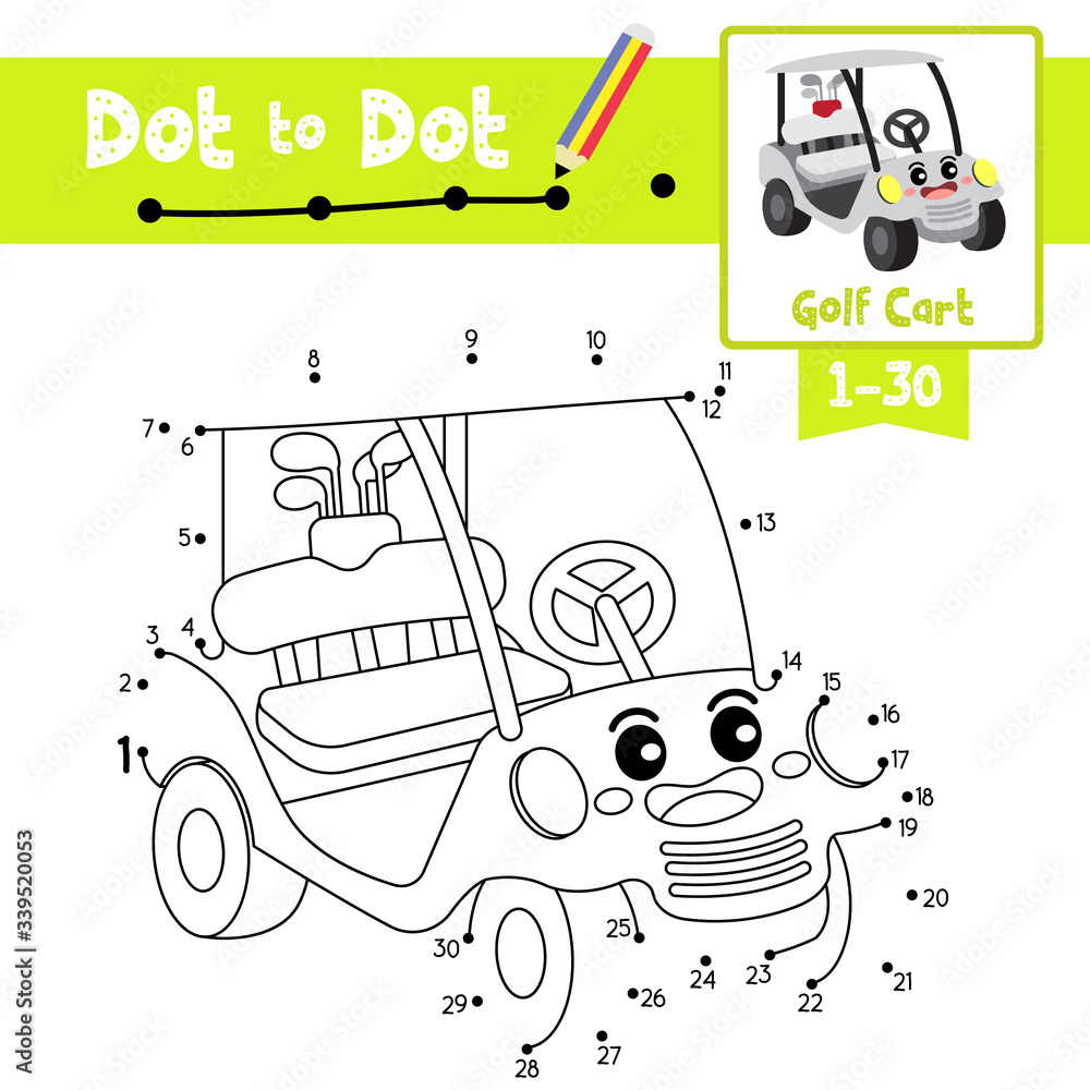 Dot to dot educational game and Coloring book Go-Cart cartoon character ...