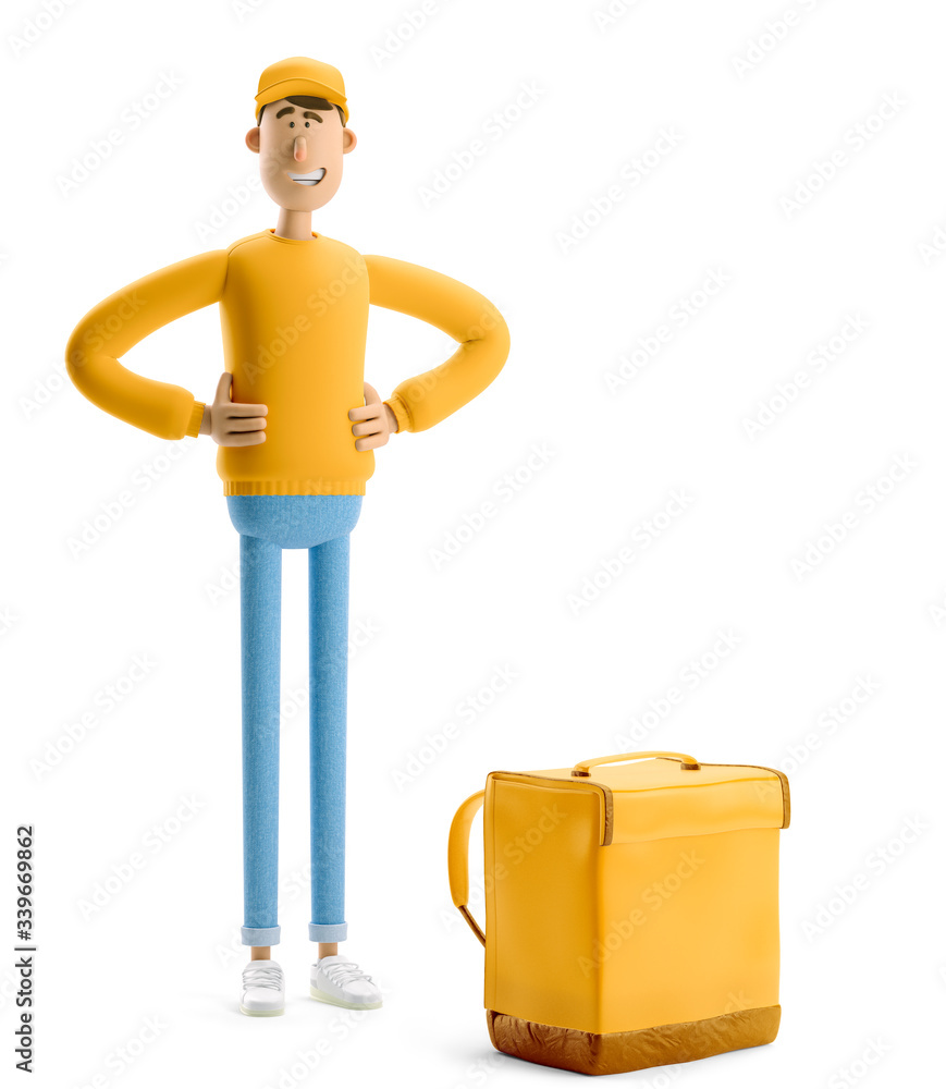 Safe delivery concept. 3d illustration. Cartoon character. Delivery guy ...