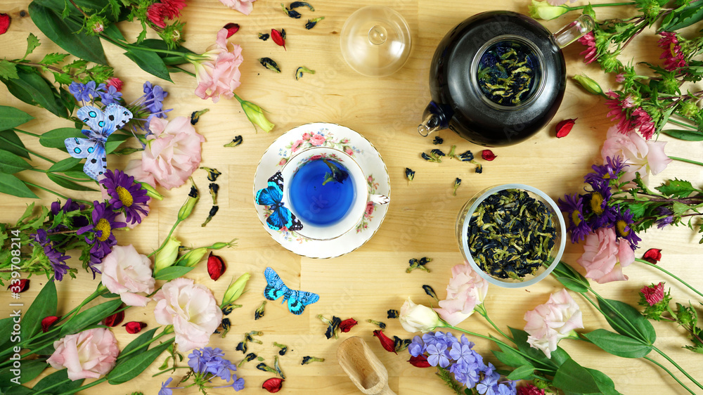 Premium Blue Butterfly Pea Flower herbal tea is a caffeine-free herbal ...