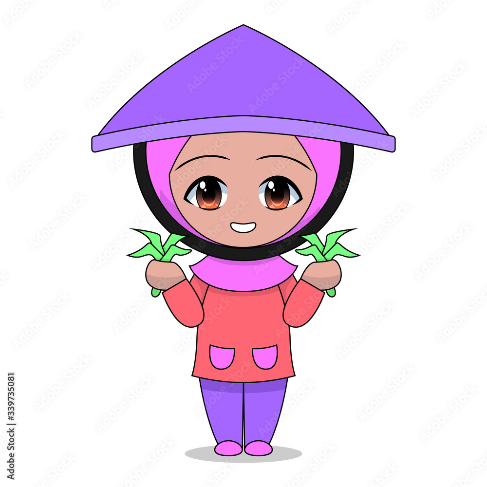 Cartoons of Muslim women farming. Daily fun activities. Vector ...