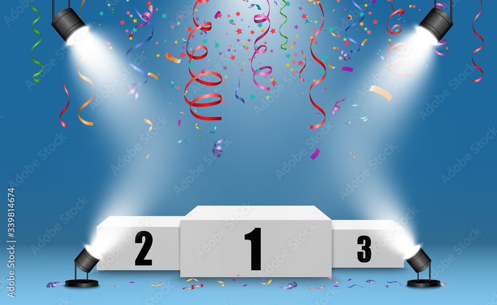 Winner background with signs of first, second and third place on a ...