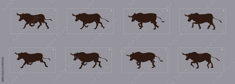 cow run cycle animation. frame by frame classic cow animation sprite ...