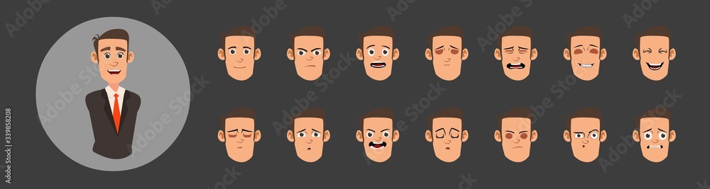 Young boy avatars emotions set with smiling face.Mouth expression set ...