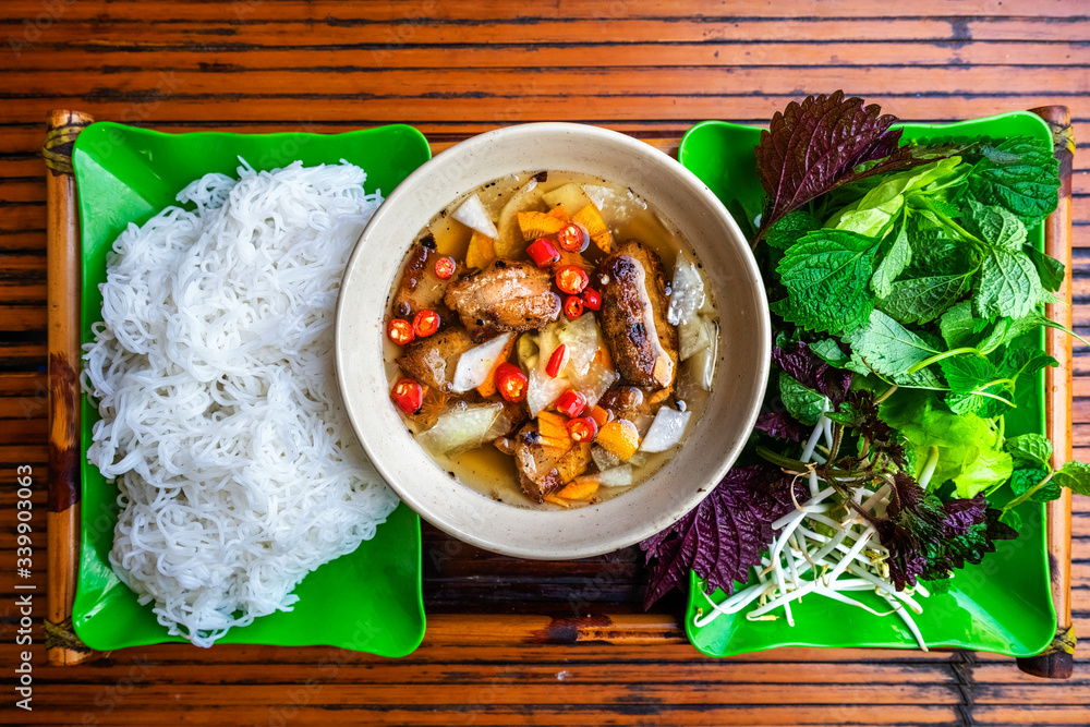 Barbecue cooking on fire - the ingredient of "bun cha", the famous ...