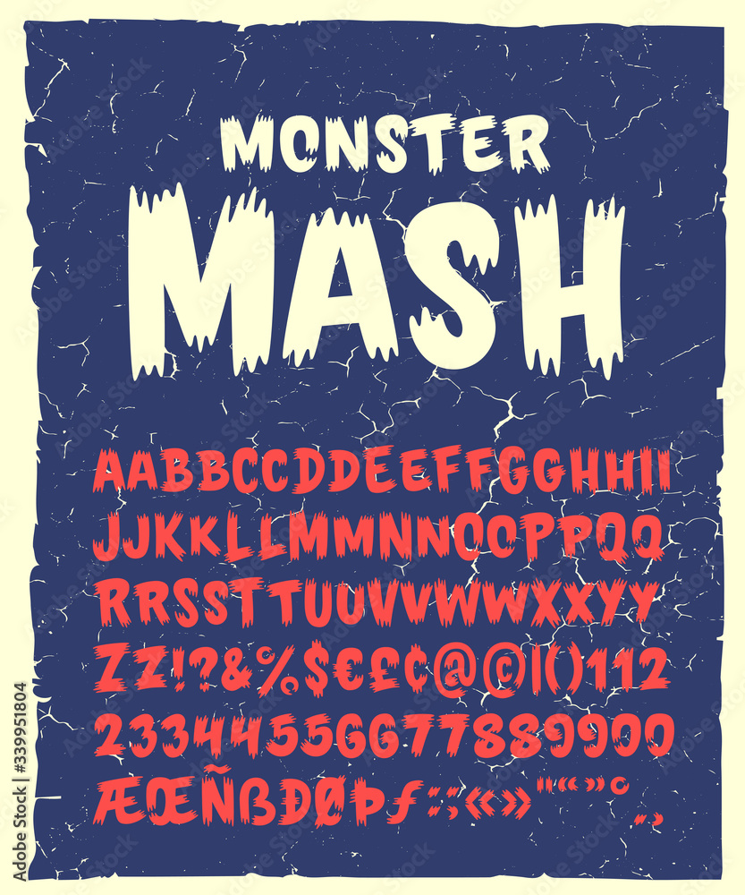 Vektor Vintage Hand Drawn Typeface "Monster Mash". Retro Styled ...