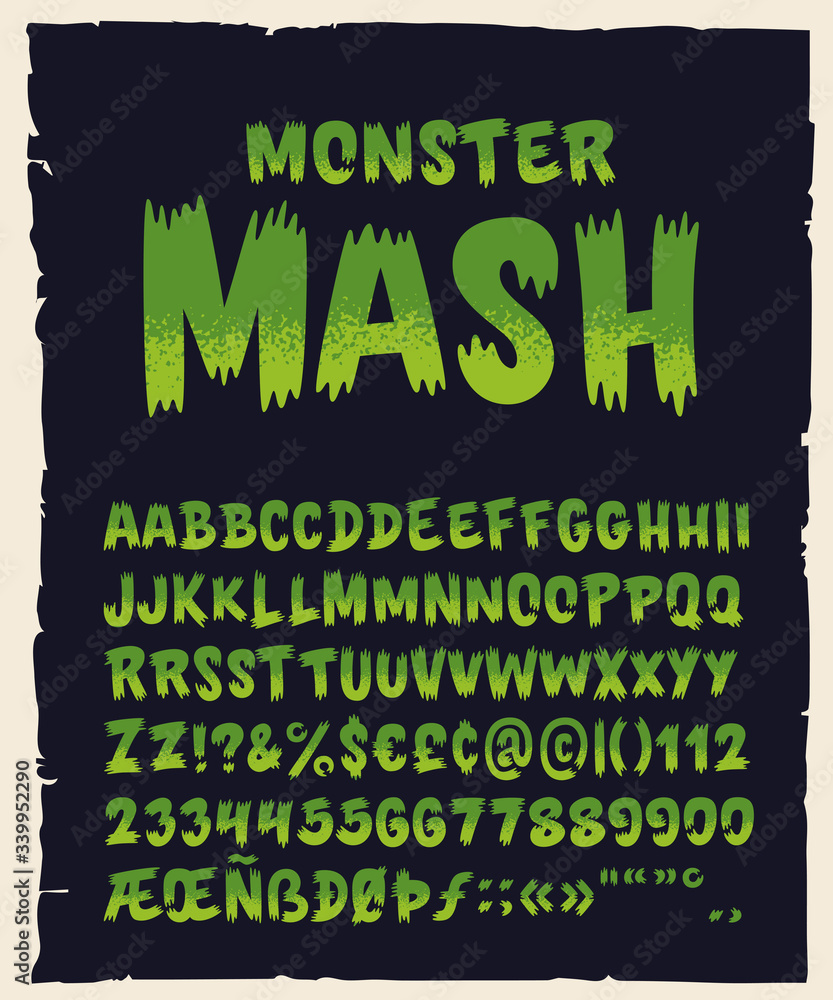 Vetor Vintage Hand Drawn Typeface "Monster Mash". Retro Styled ...