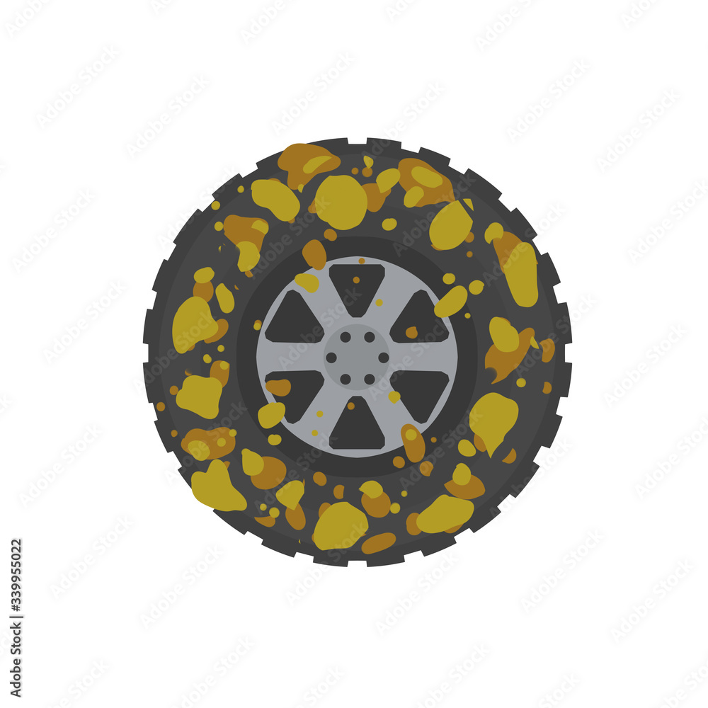 Dirty wheel of the truck. Off-road driving. ground on tire. Car wash ...