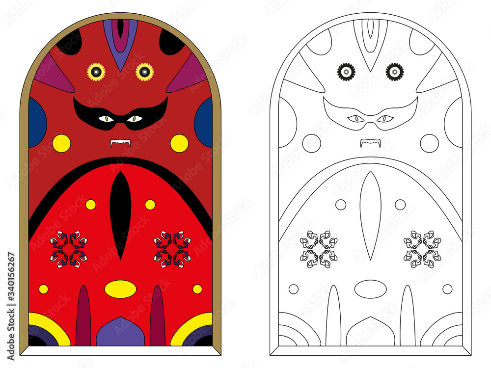 Lord vampire in a masquerade mask looks through an old window with ...