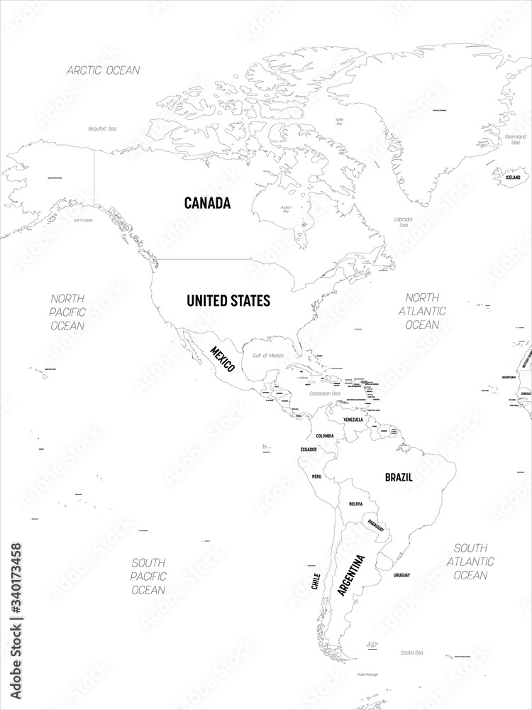 Americas map. High detailed political map of North and South America ...