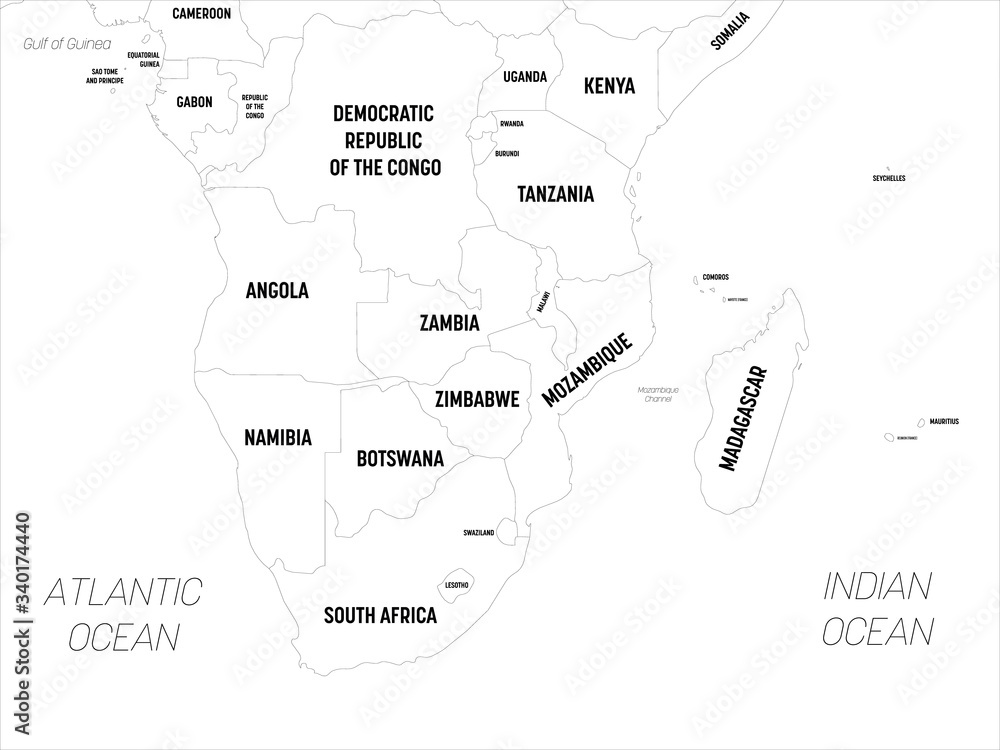 Southern Africa map. High detailed political map of southern african ...