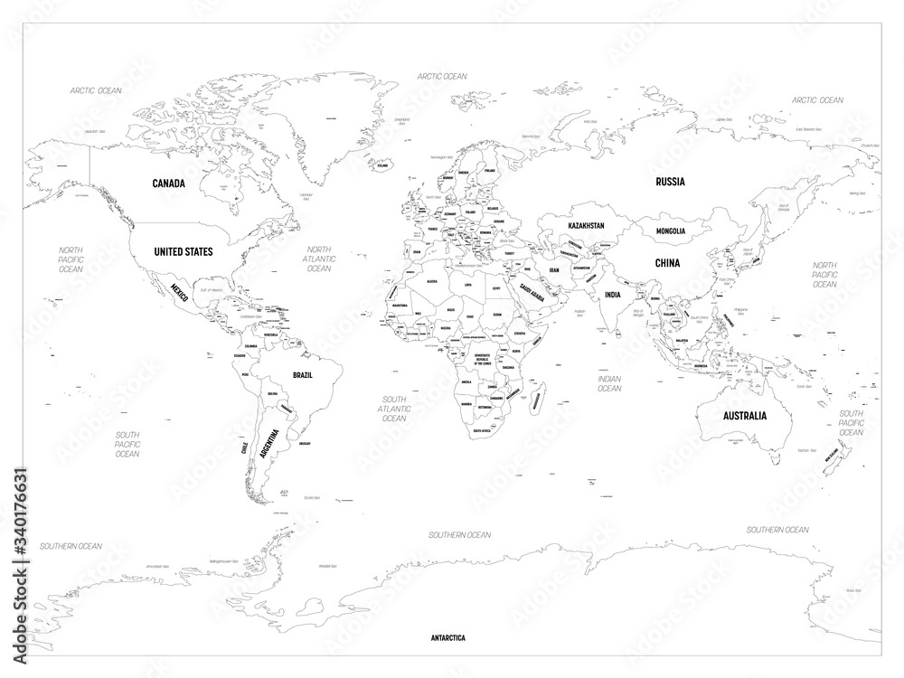 World map. High detailed political map of World with country, capital ...