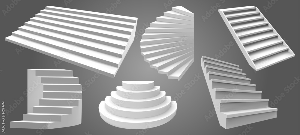 Architecture white realistic stairs. 3d simple interior staircases ...