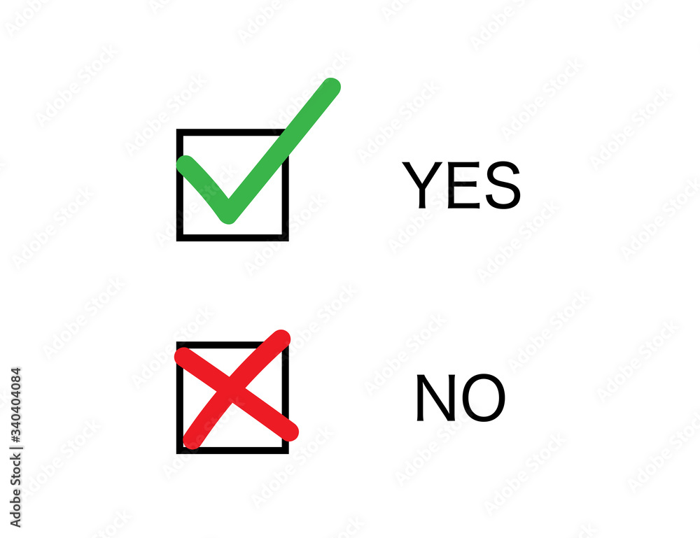Yes and no checkbox marks. Vote red cross and green tick. Isolated ...