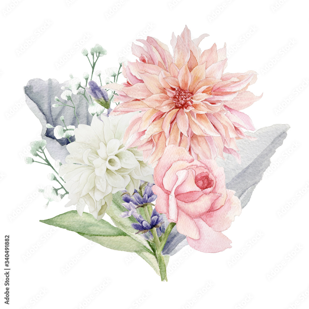 Flowers watercolor painting on white background. Isolated Clipart ...