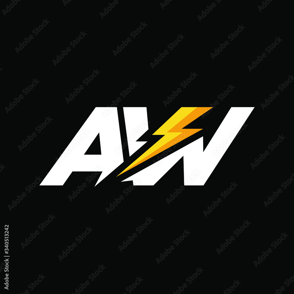 Initial Letter AW with Lightning Stock Vector | Adobe Stock