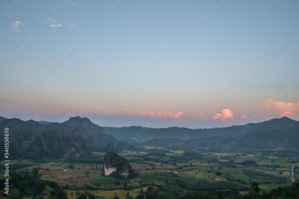 Traveling to see the sea of mist and sunrise in the morning at the view ...