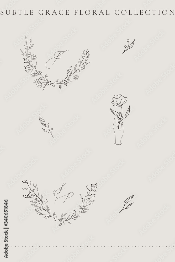 Collection of delicate line drawing vector floral wreaths frames. hand ...