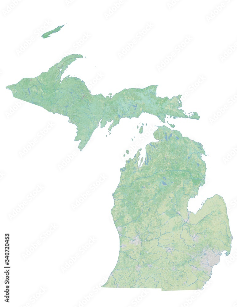 High resolution topographic map of Michigan with land cover, rivers and ...