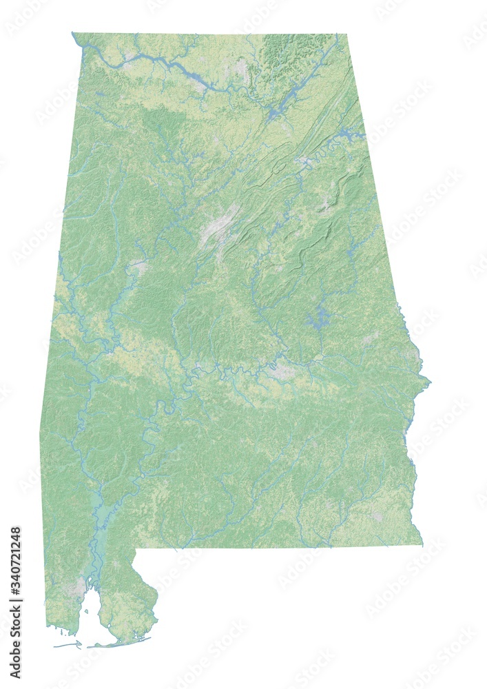 High resolution topographic map of Alabama with land cover, rivers and ...