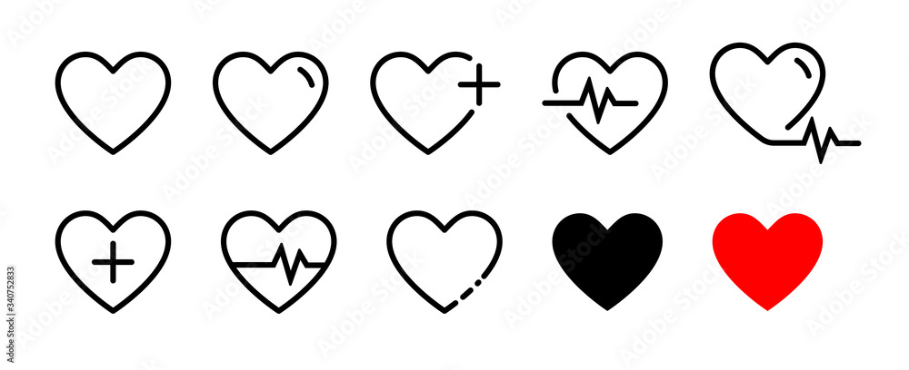 Heart vector icons. Set of heartbeat icon on isolated background ...
