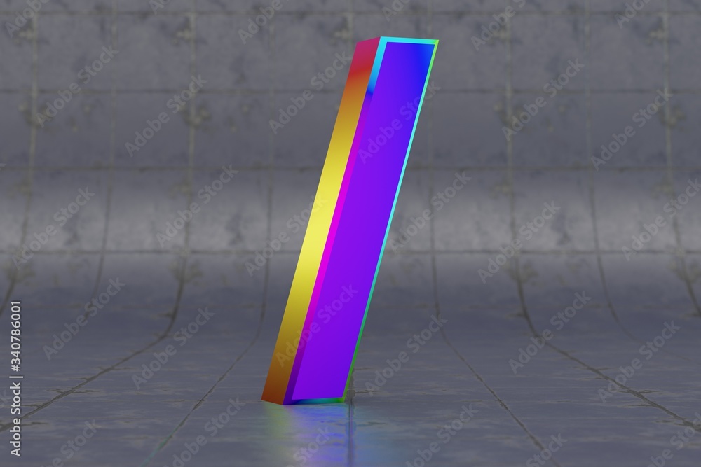 Multicolor 3d forward slash symbol. Glossy iridescent sign on tile ...