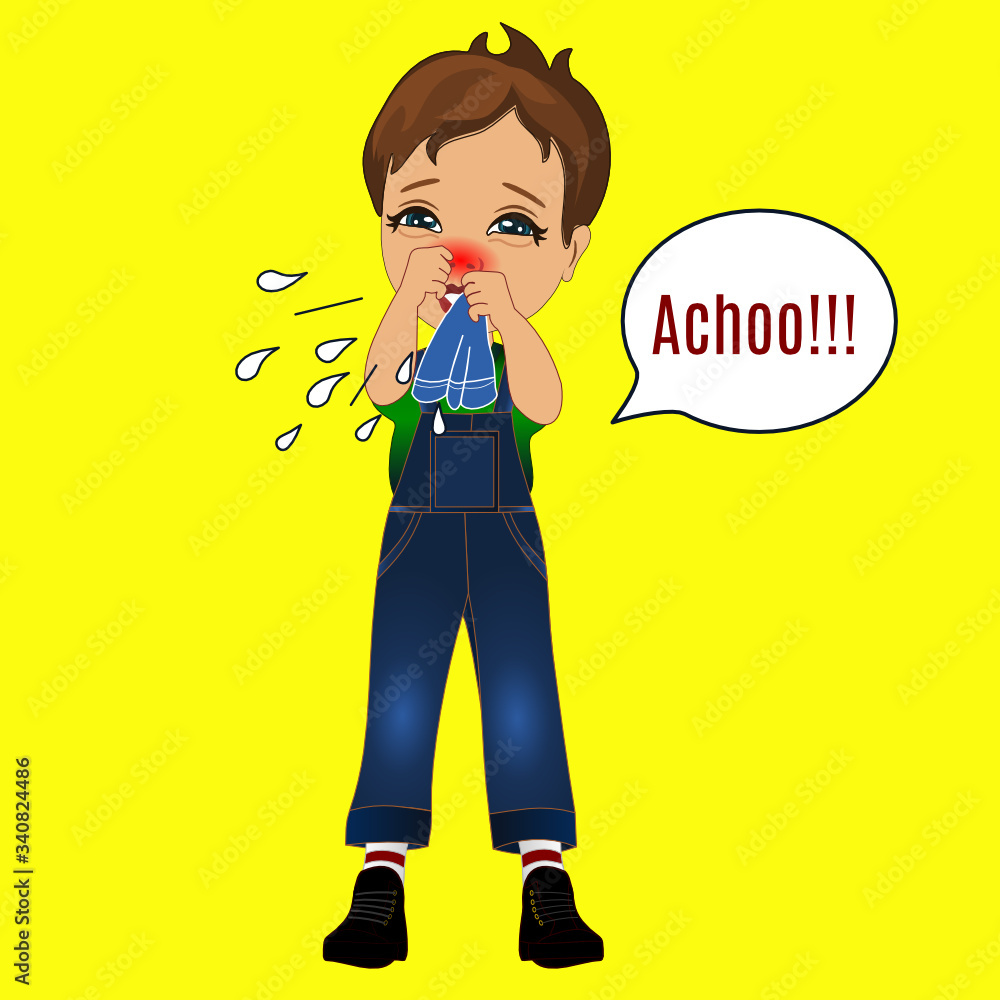 boy emoji says achoo, sneezes his snots or blows his nose using a ...