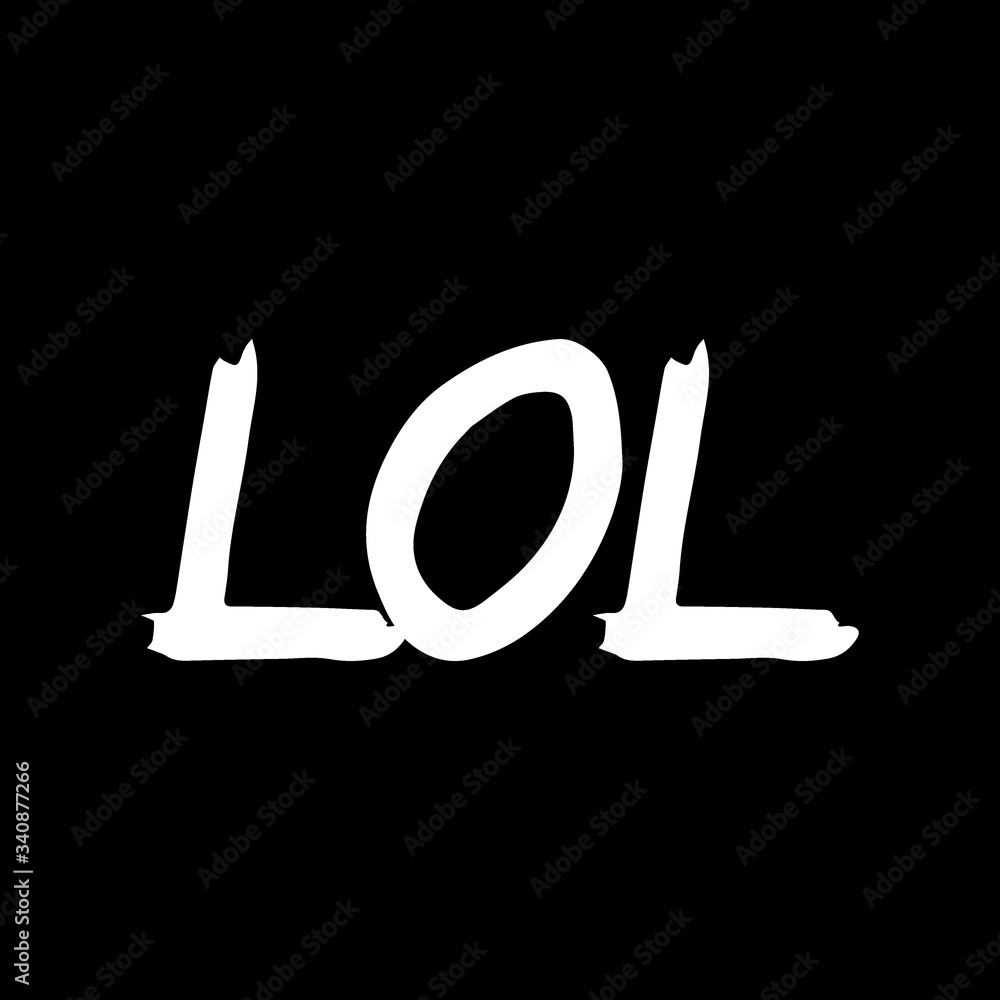 LOL brush hand drawn paint on black background. Design lettering ...