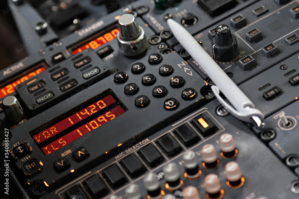 Boeing 737 Cockpit radio panel Stock Photo | Adobe Stock