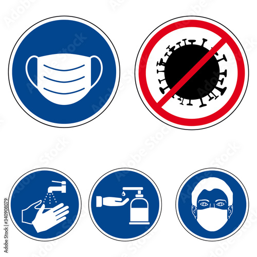 Corona 2020 - Schilder Set (Maske, Desinfektion, Virus, Seife, Hände ...