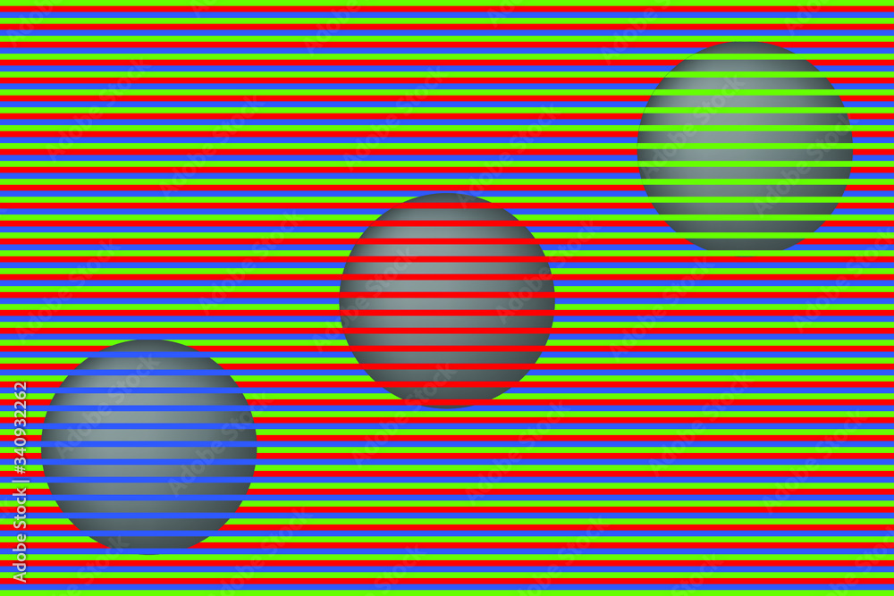 Optical illusion, three grey balls, rgb illustration color theory ...