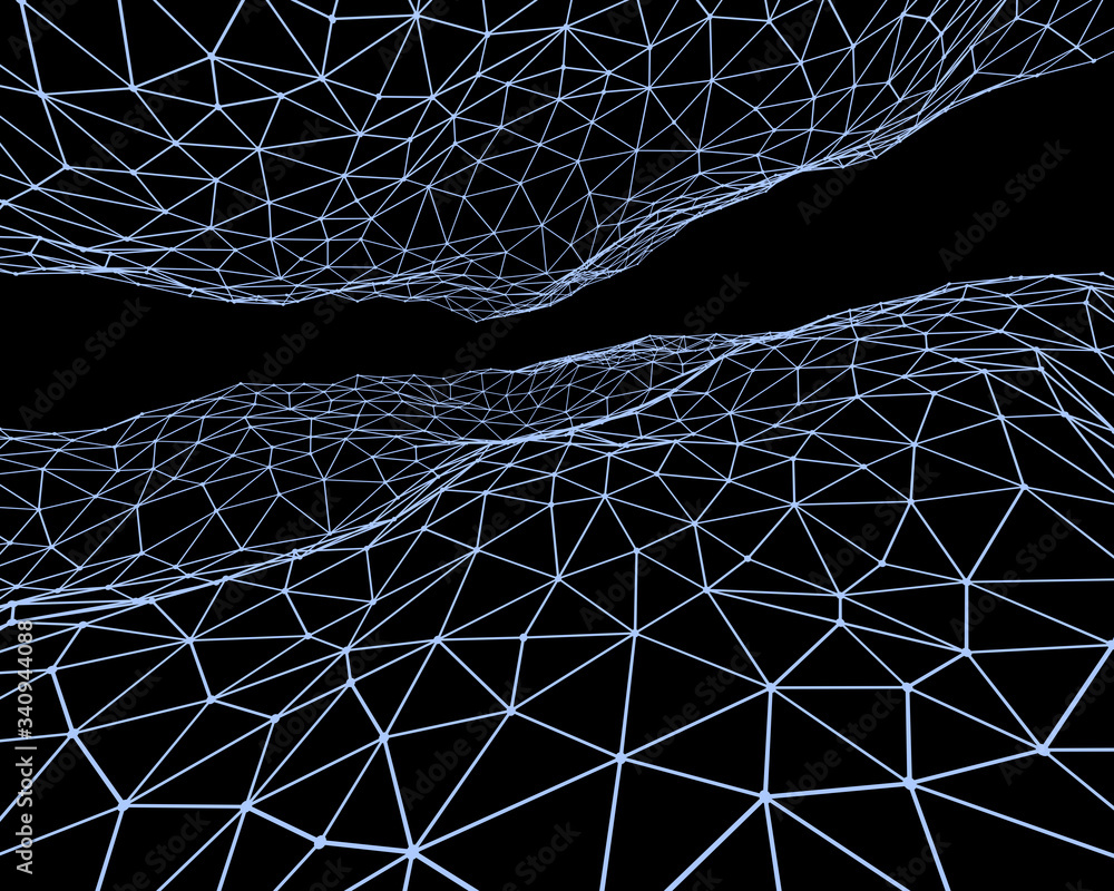 Abstract wireframe landscape background. Cyberspace grid. Digital ...