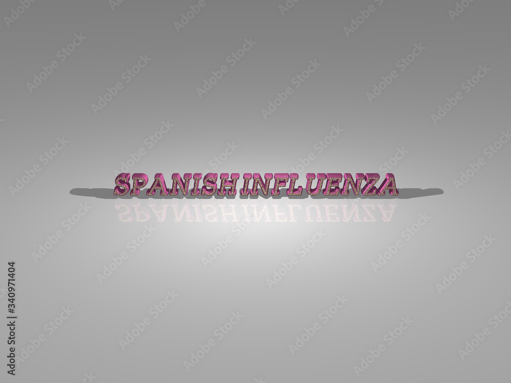 SPANISH INFLUENZA 3D text illustrated with light perspective and shades ...