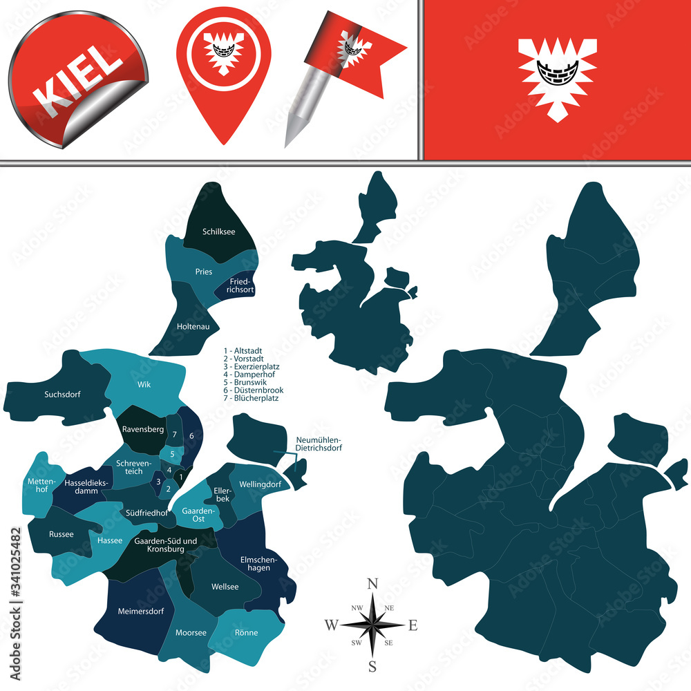 Map of Kiel, Germany Stock Vector | Adobe Stock