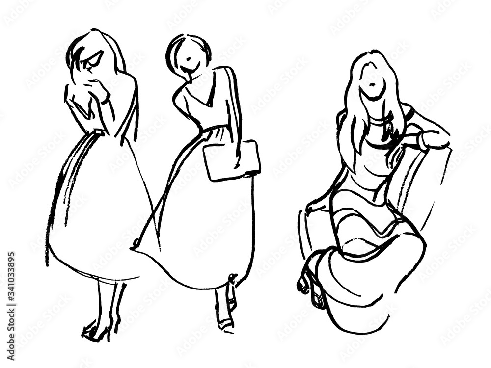 Fashion models silhouettes , Vector illustration, SKETCH. fashion girls ...