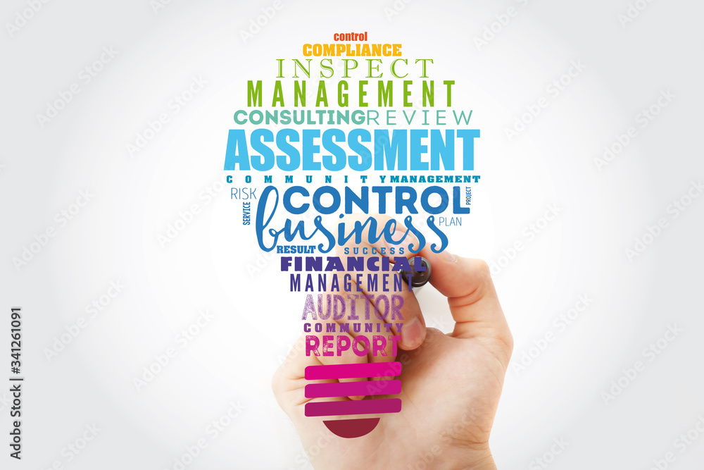 ASSESSMENT light bulb word cloud collage, business concept background ...