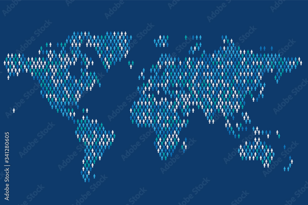 global population infographic. Map made from stick figure people Stock ...