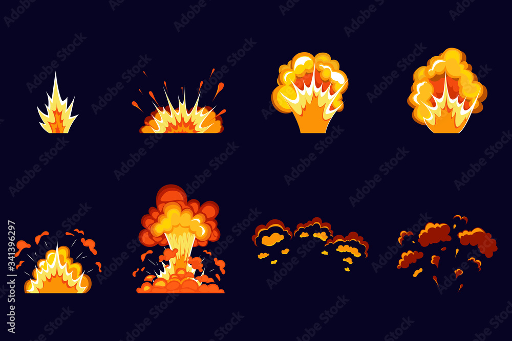 Cartoon explosion effect. Dynamite explosion, atomic bomb, smoke after ...