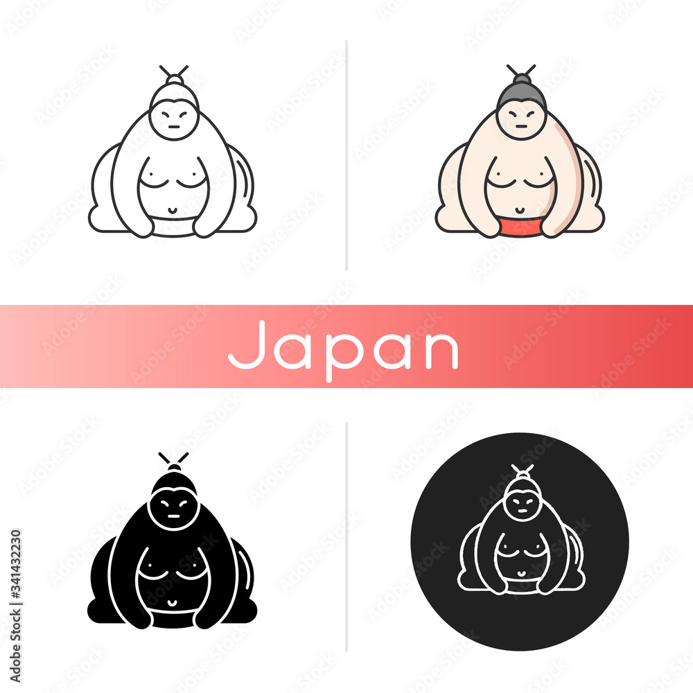 Sumo icon. Traditional asian wrestler. Shirtless large athlete in power ...